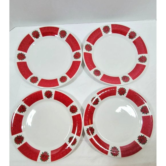 Oneida | Dining | Oneida Poinsettia Print Lot Of 4 Dinner Plates ...